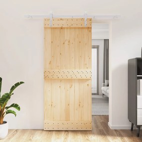 Posuvné Dveře S Kováním 90 X 210 Cm Masivní Borové Dřevo