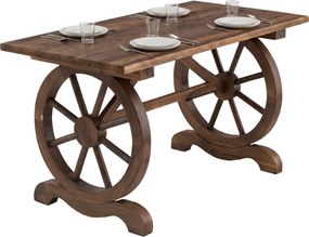 Dřevěný zahradní stůl Outsunny, venkovní stůl na terasu 110x60x65 cm s nohami ve tvaru kol, nosnost 100 kg, stůl pro venkovní terasu s povrchovou úpr…