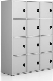 Kancelářská skříň FRAME, 12x dveře, 1299 x 450 x 1735 mm, RFID zámek, šedá