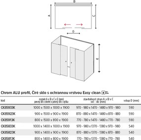 Mereo Mereo, Sprchový kout, Lima, obdélník, výška 190 cm, chrom ALU, sklo Čiré, CK85923K