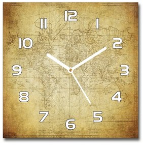 Wallmuralia Skleněné hodiny na stěnu Stará mapa světa 30x30 cm