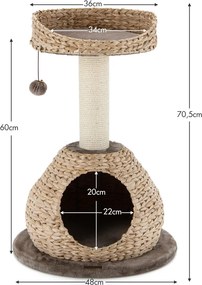 Costway Small Cat Tree s jeskyní a přírodním sisalem a ručně vyrobeným košíkem φ