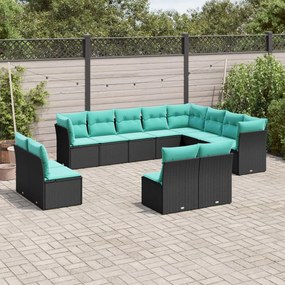 12dílná zahradní sedací souprava s polštáři černá polyratan 3218467