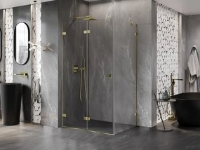 Mexen Lunar-F, skládací sprchový kout levý 85 x 70 cm, 8mm čiré sklo, zlatý profil, 836-085-070-50-00-L