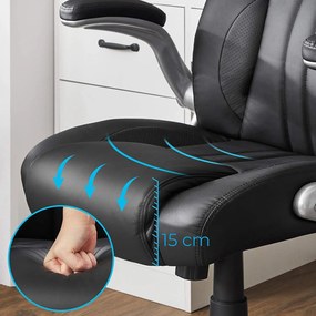 Ergonomická otočná židle, kancelářská židle se skládacími rameny, černá