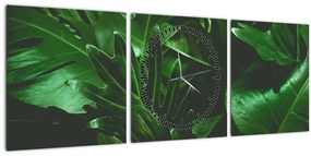 Obraz - Palmové listy (s hodinami) (90x30 cm)