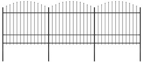 Zahradní plot s kopím nahoře ocelový 504 x 175 cm černý 277741