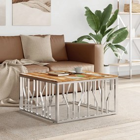 Konferenční stolek stříbrný nerezová ocel a recyklované dřevo