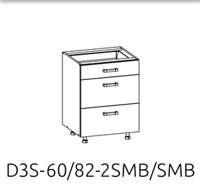 Spodní skřínka se 3 zásuvkami kuchyně Sole D3S-60/82-2SMB/SMB Barva korpusu skříněk: Bílá alpská, Barva dvířek: Magnolia Lesk