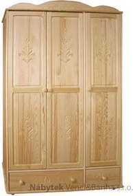 dřevěná šatní skříně trojí dvířková vyřezávaná z masivního dřeva borovice  z kolekce drewfilip 1