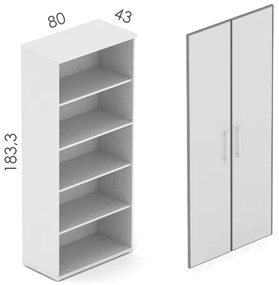 NABYTEK-DESIGNOVY.CZ - DE580 - Skříň kancelářská EPIC, 5 polic, volitelné skleněné dveře, výška 183,3cm, dub/černá