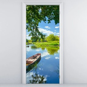 Fototapeta na dveře - Letní řeka s loďkou (95x205cm)