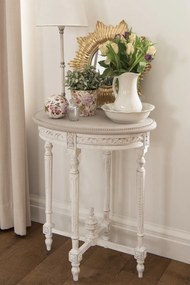 Bílý antik odkládací oválný stolek s patinou Vioné - 65*45*75 cm