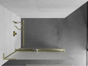 Mexen Kioto+ L, sprchová zástěna Walk-In s poličkou a věšákem 80 x 200 cm, 8mm sklo námraza, zlatý matný profil, 800-080-123-55-30