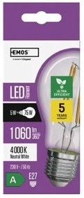 Emos lighting LED žárovka Filament A60 A CLASS/ E27 / 5 W (75 W) / 1 060 lm / neutrální bílá 1525283412