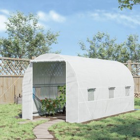 Zelený skleník Outsunny 445x200x200cm, fóliový skleník na rajčata s dveřmi, oknem, fóliovým tunelem vyrobený z pozinkované oceli, rostlinný tunel, sk…