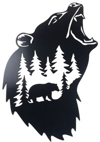 Živá Zeď Dřevěná nástěnná černá dekorace Medvěd v lese