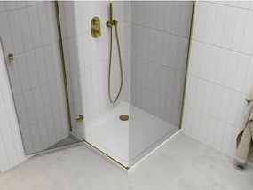 Mexen Roma sprchový kout 100 x 100 cm, 6mm čiré sklo, zlatý profil + sprchová vanička Slim, 854-100-100-50-00-4010