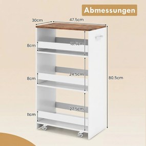 Costway 30 cm široký vozík do výklenku s madlem a zábradlím 4 patro