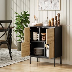 HOMCOM bufet obývací pokoj, úložná skříňka, kuchyňská skříňka, dveře s klikou a 4 přihrádky, moderní styl, 60 x 35 x 78 cm, černá
