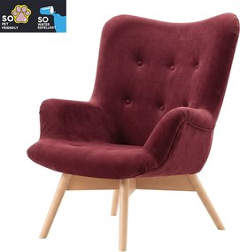 Křeslo ušák TOM | 81 cm | IMPREGNOVANÁ TKANINA | tmavě červená + bukové nožičky