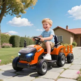 AIYAPLAY Elektrický dětský traktor, sedací traktor s dálkovým ovládáním, měkký start, pro děti ve věku 3-8 let, oranžový