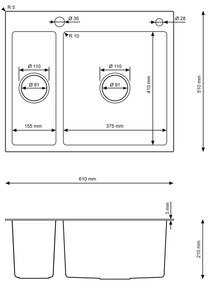 Velazo Dřez 1,5 komorový, nerez - , 61x51 cm, zlatý