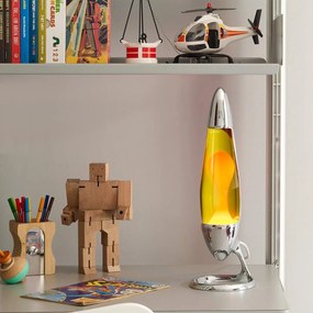 Mathmos Neo, originální lávová lampa, 1x20W, stříbrná se žlutou tekutinou a oranžovou lávou, výška 42cm