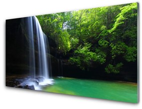 Obraz na skle Vodopád Příroda Les Jezero 140x70 cm