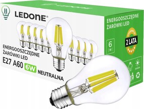10x Led filamentová žárovka E27 A60 6W bílá Neutrální Clear Led sada