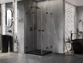 Mexen Lunar-F Duo, skládací sprchový kout 80 x 80 cm, 8mm čiré sklo, černý profil, 836-080L-080P-70-00