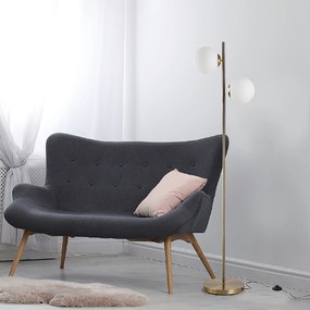 HOMCOM stojací lampa 2-dílná se skleněným stínidlem, ocel a sklo, výška 165 cm, zlatá a bílá, moderní design do obývacího pokoje