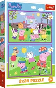 TREFL Puzzle Prasátko Peppa: Peppa na hřišti / 2x24 dílků / 27,5 x 18