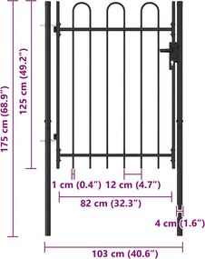 Zahradní branka s obloukem ocelová 1 x 1,2 m černá 146030