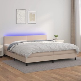 Box spring postel matrace a LED cappuccino 200x200cm umělá kůže 3134128
