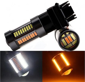 Led autožárovka rabel p27/7w 3157 dual color 66 smd 4014 oranžova bila s čočkou usa