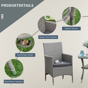 Souprava zahradního nábytku Outsunny Poly Rattan, venkovní lounge nábytek na balkon pro 2 osoby, 3-dílná sedací souprava, 2 křesla, stůl a polstry, z…