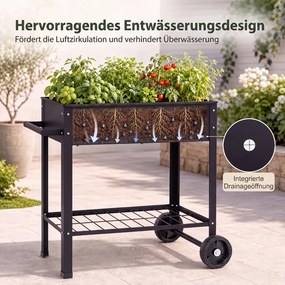 Costway Vyvýšený záhon kovový s 2 kolečky Zeleninový záhon s – 88 × 37 × 80 cm