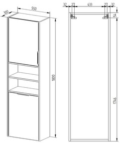 Mereo Mereo, Vigo, koupelnová skříňka vysoká s košem, 170 cm, CN332