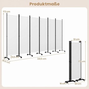 Costway Šestidílný skládací paraván 330 × 173 cm, bílý