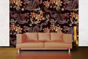 DIMEX | Samolepicí vliesová fototapeta na zeď Vyšívaní draci MA-5-2498 | 375 x 250 cm | červená, fialová, béžová, oranžová, šedá