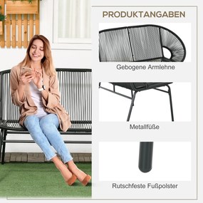 Rattansessel Relaxsessel im Boho-Stil, 132 cm x 72 cm x 83 cm, Schwarz