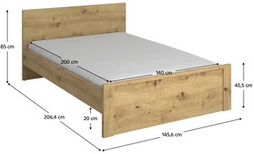 Kondela Postel, 140x200, dub artisan, AIRON