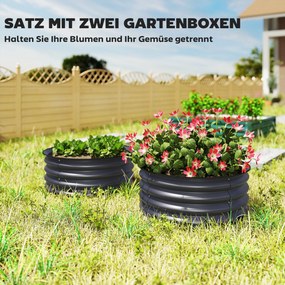 Outsunny Sada vyvýšených záhonů z oceli, 2 kusy, Nádoba na rostliny do skleníku, Skládací květináč pro zahradní balkon, Zeleninový záhon Ø60x30cm, Kv…