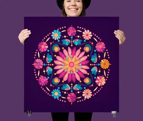 Plakát - Mandala květinové ornamenty FeelHappy.cz Velikost plakátu: 80 x 80 cm