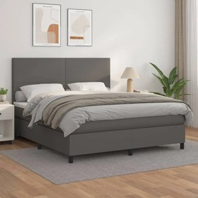 Box spring postel s matrací šedá 160x200 cm umělá kůže 3142735