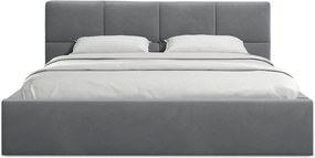 Tmavě šedá sametová čalouněná dvoulůžková postel s úložným prostorem s roštem 140x200 cm Hiko – Makamii