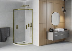 Mexen Rio sprchový kout půlkruhový 90 x 90 cm, transparentní, zlatý + vanička Flat, bílá - 863-090-090-50-00-4110G