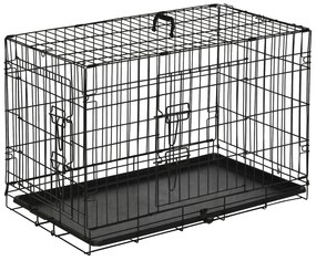 Přepravní box PawHut pro malá zvířata 76x46x52cm, skládací, kovový, černý, ideální pro cestování a bezpečnost