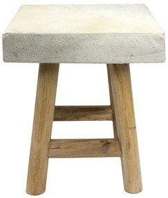 Dřevěná stolička s šedo bílým čtvercovým podsedákem z hovězí kůže - 35*35*35cm